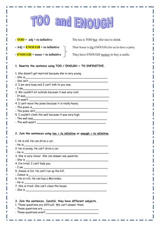 Too and enough | PDF