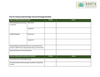 Tool 19 cultural and heritage tourism strategy checklist | PPT