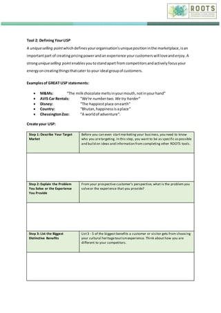 Tool 2 your usp | DOCX | Business | Business and Finance