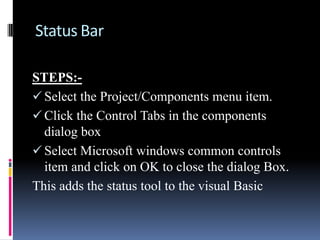 Toolbar, statusbar, coolbar in vb | PPTX