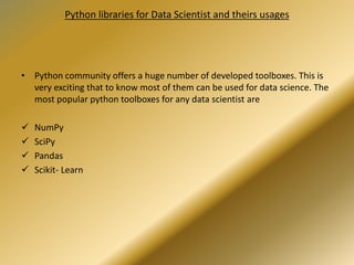 Toolboxes for data scientists | PPTX