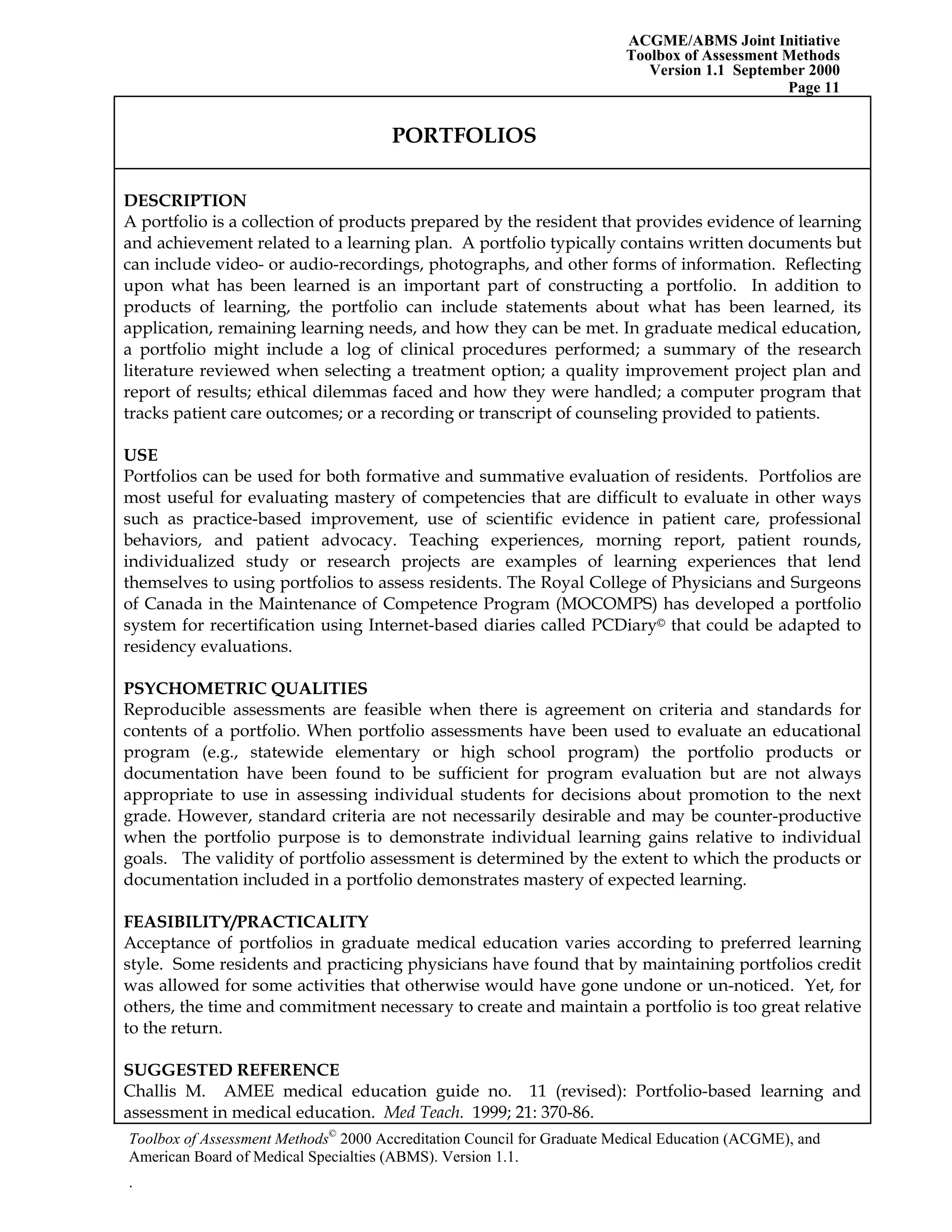 Toolbox of ACGME assessment methods | PDF