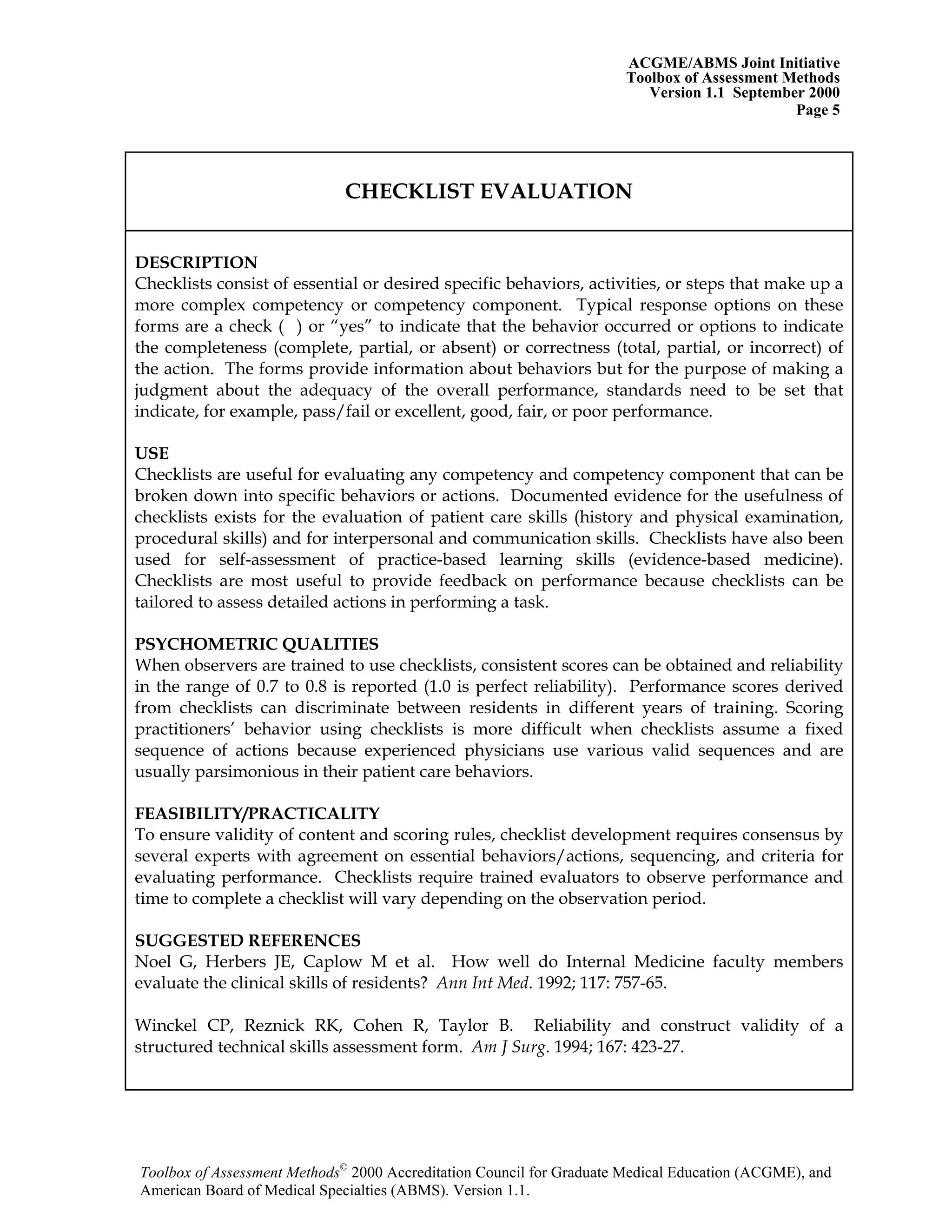 Toolbox of ACGME assessment methods | PDF