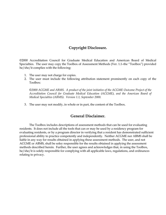 Toolbox of ACGME assessment methods | PDF
