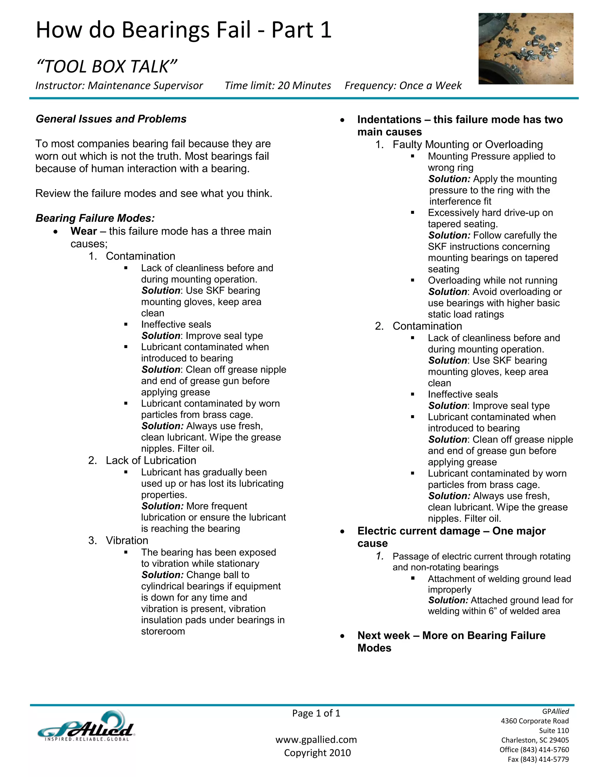 Toll Box Talk - How Bearings Fail | PDF