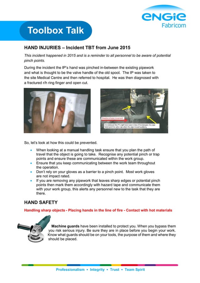 TOOLBOX TALK | Hand Injuries | PDF | First Aid | Injuries