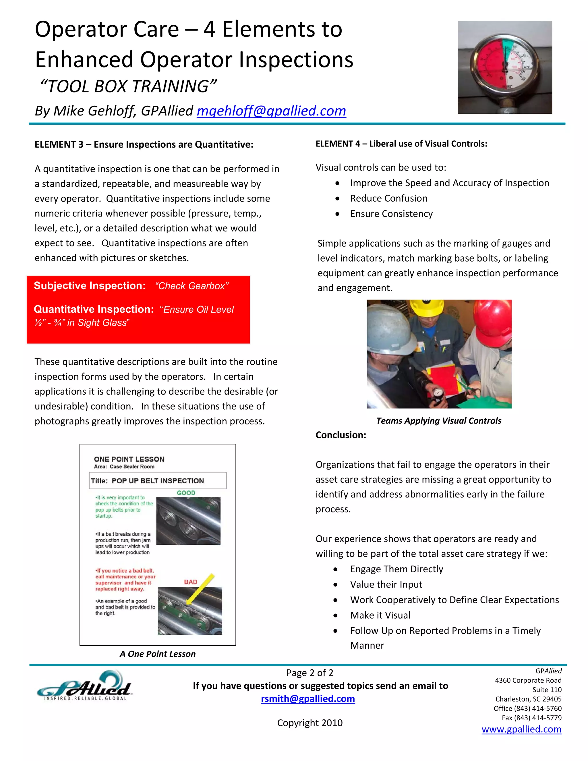 Tool Box Training-Operator Care | PDF