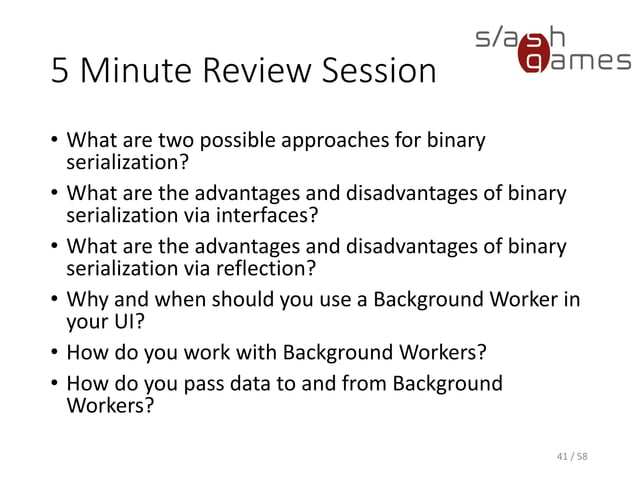 Tool Development 06 - Binary Serialization, Worker Threads | PPT