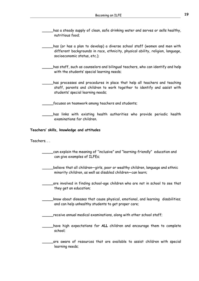 UNESCO toolkit 1:Learning-Friendly Environment(ILFE) | DOC | Special ...