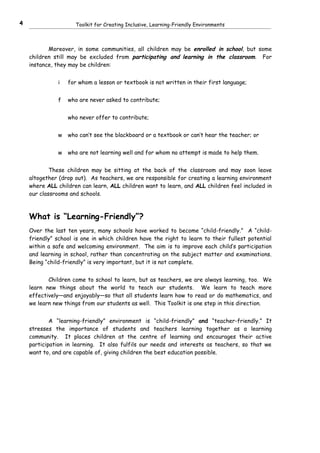 UNESCO toolkit 1:Learning-Friendly Environment(ILFE) | DOC