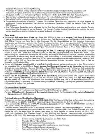 Tool room & engineering manager | PDF