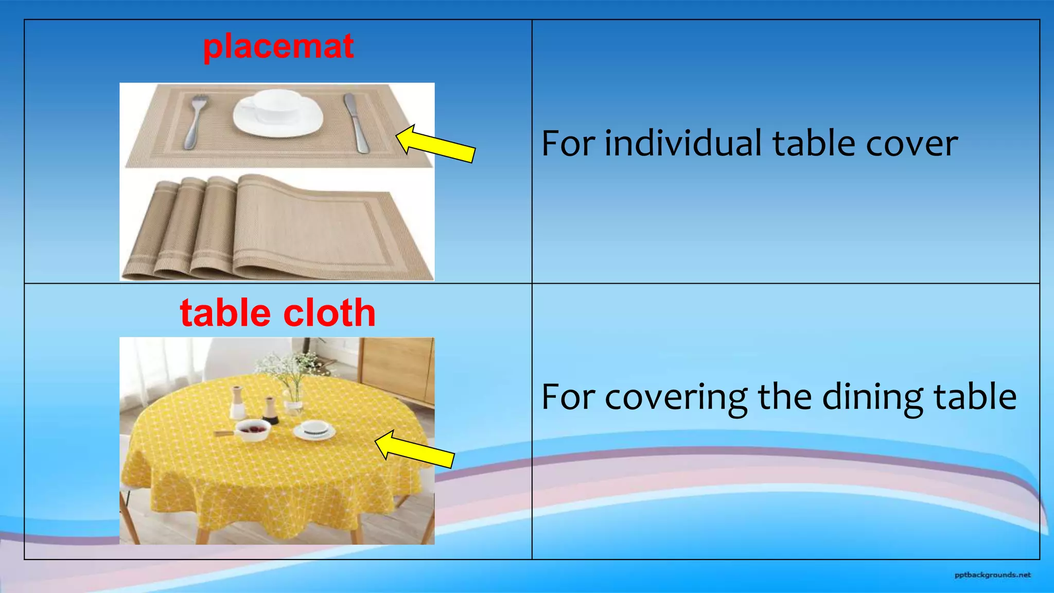 Tools and materials for table setting | PPTX