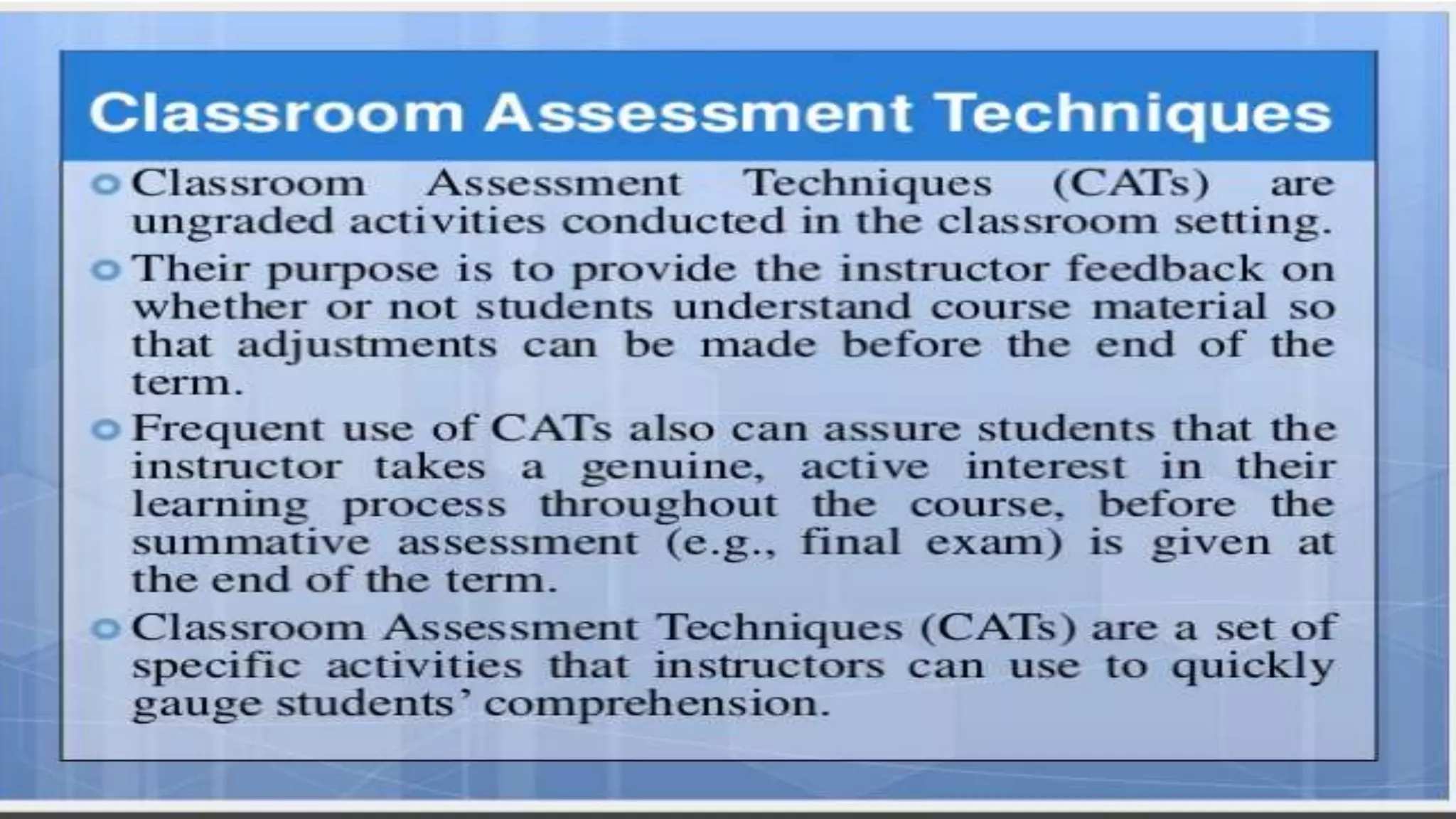 Tools and techniques for classroom assessment | PPTX | Educational ...