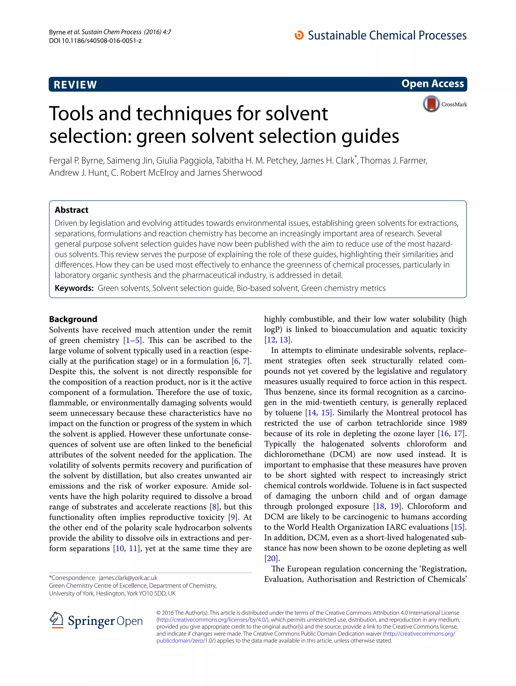 Tools and techniques for solvent selection: green solvent selection ...