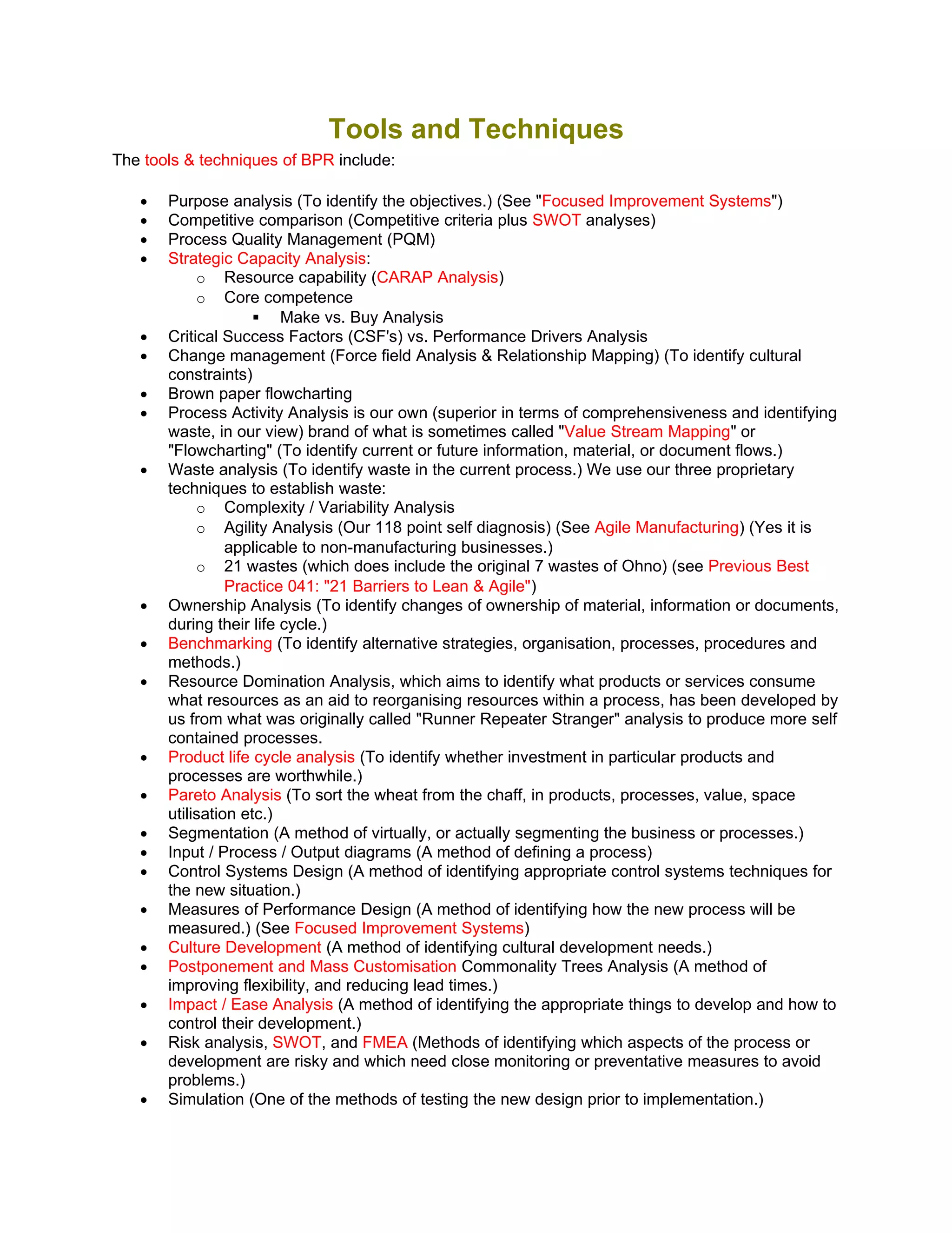 Tools and techniques of bpr | DOC