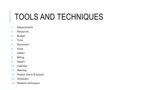 Tools and techniques of project management | PPTX