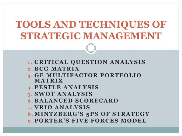 Tools and Techniques of Strategic Management | PPTX | Management ...