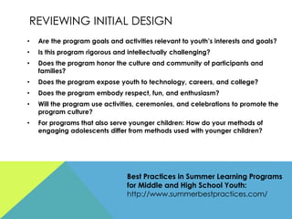 Tools and Tips for Designing a High Quality Youth Development Program | PPT