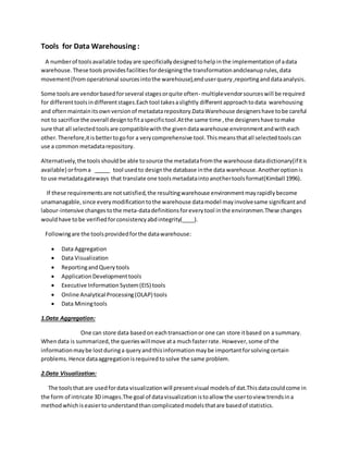 Tools for data warehousing | DOCX | Databases | Computer Software and ...