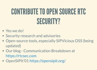 Tools for offensive RTC Security: introducing SIPVicious PRO and the ...
