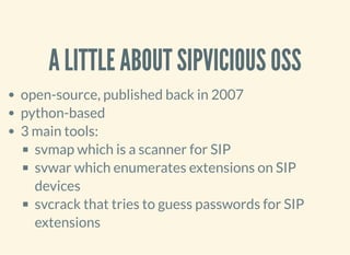 Tools for offensive RTC Security: introducing SIPVicious PRO and the demo server | PPT
