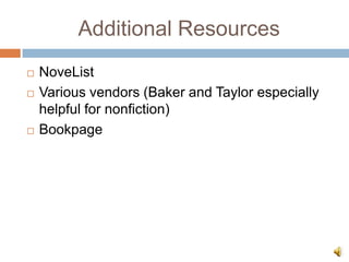 Tools for Selecting Nonfiction for Public Library Collections | PPTX
