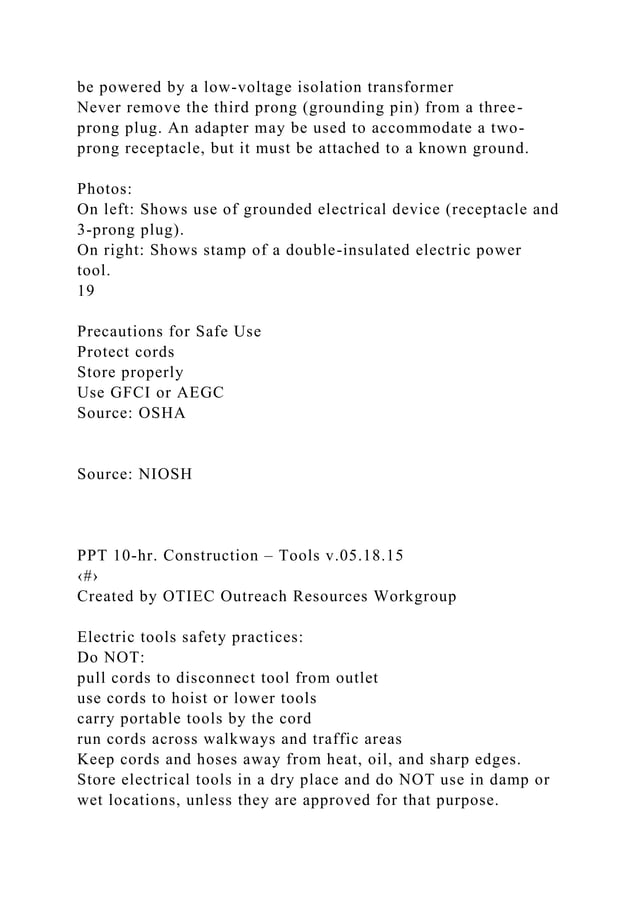 Tools – Hand and Power10-Hour Construction OutreachPPT.docx | Injuries ...