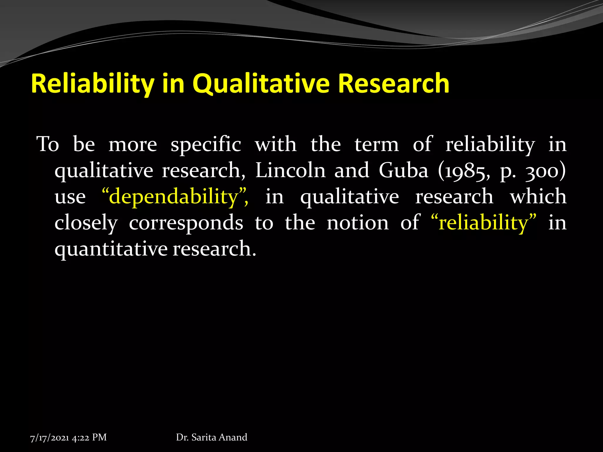 Tools in Qualitative Research: Validity and Reliability | PPSX