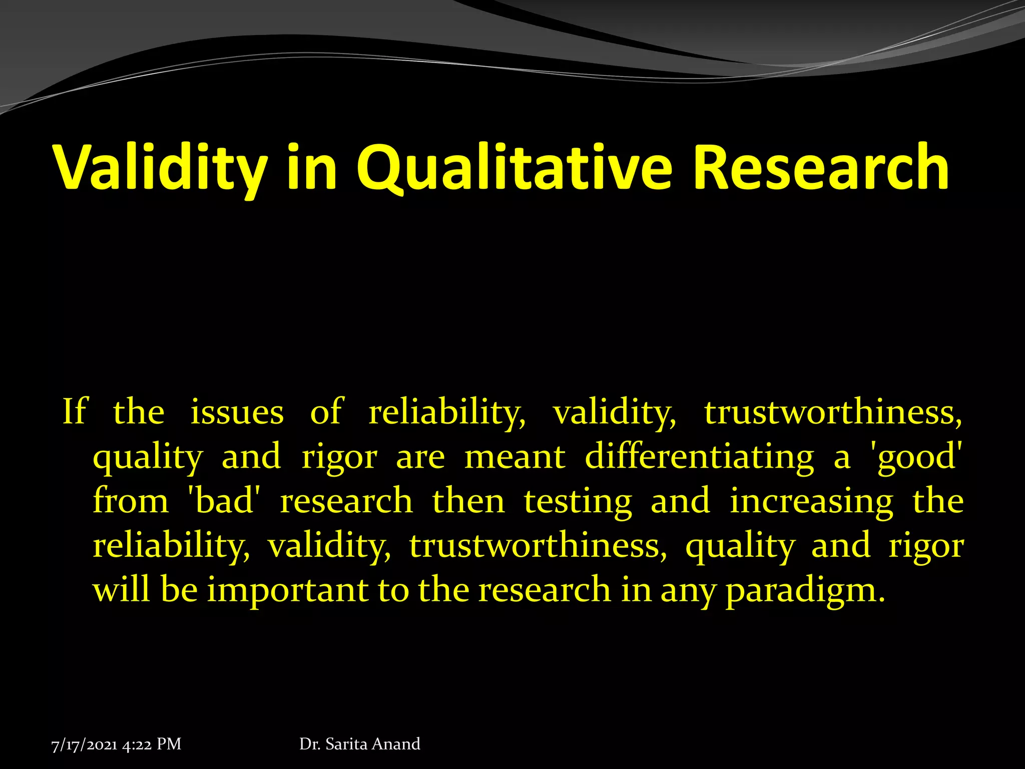 Tools in Qualitative Research: Validity and Reliability | PPSX