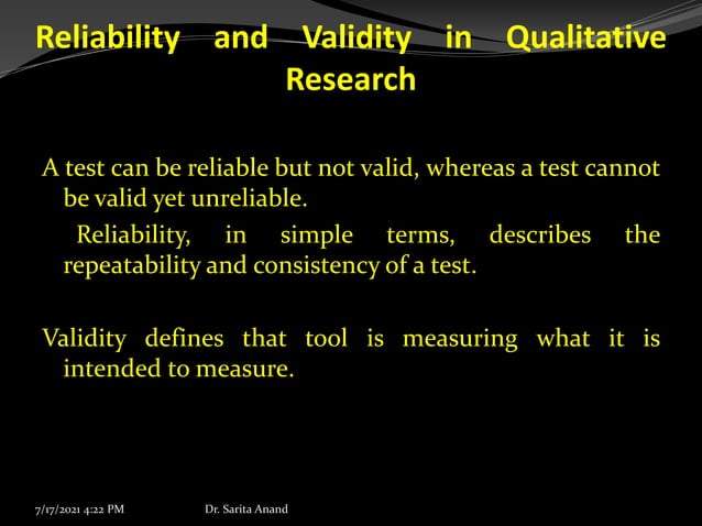 Tools in Qualitative Research: Validity and Reliability | PPSX ...