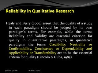 Tools in Qualitative Research: Validity and Reliability | PPSX