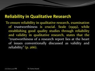 Tools in Qualitative Research: Validity and Reliability | PPSX