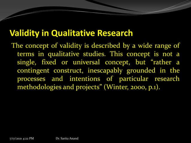 Tools in Qualitative Research: Validity and Reliability | PPSX ...