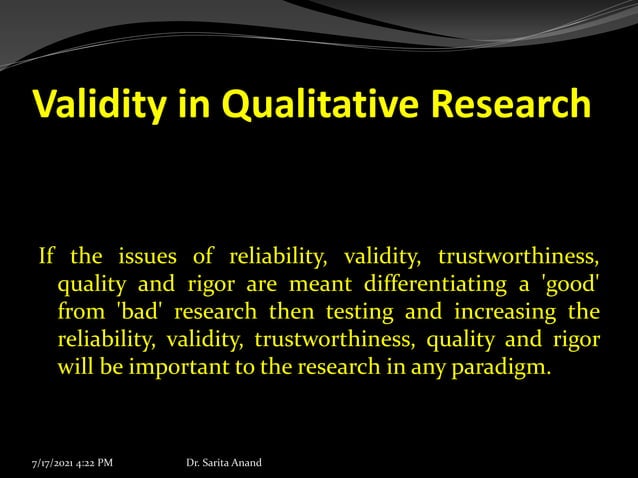 Tools in Qualitative Research: Validity and Reliability | PPSX ...