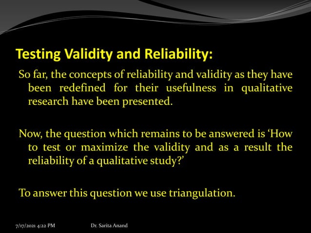 Tools in Qualitative Research: Validity and Reliability | PPSX ...