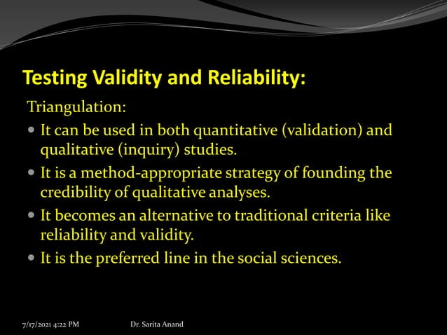 Tools in Qualitative Research: Validity and Reliability | PPSX ...