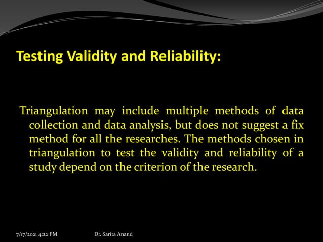 Tools in Qualitative Research: Validity and Reliability | PPSX ...