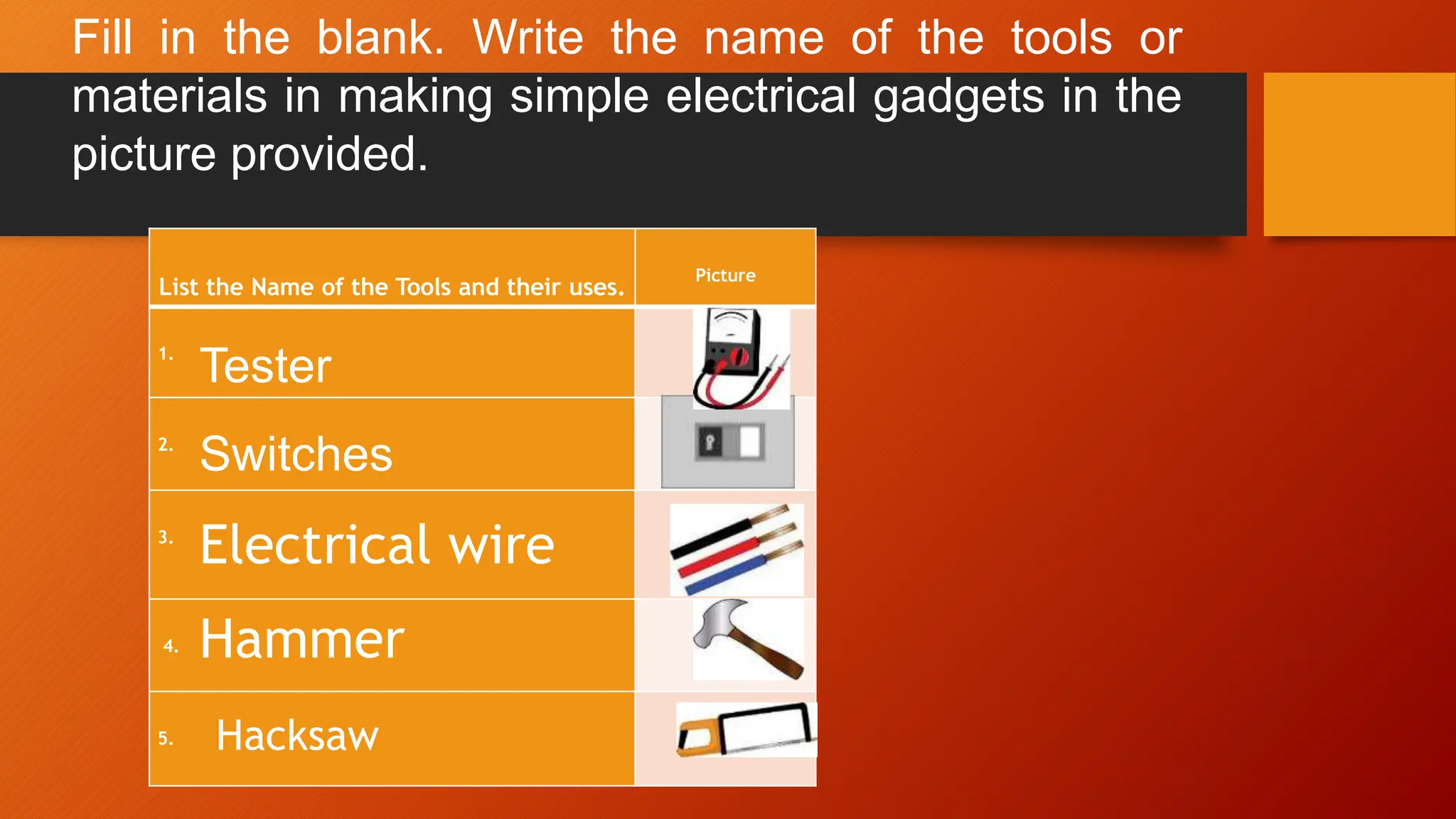 Tools needed in making simple electrical gadgets.pptx | Free Download