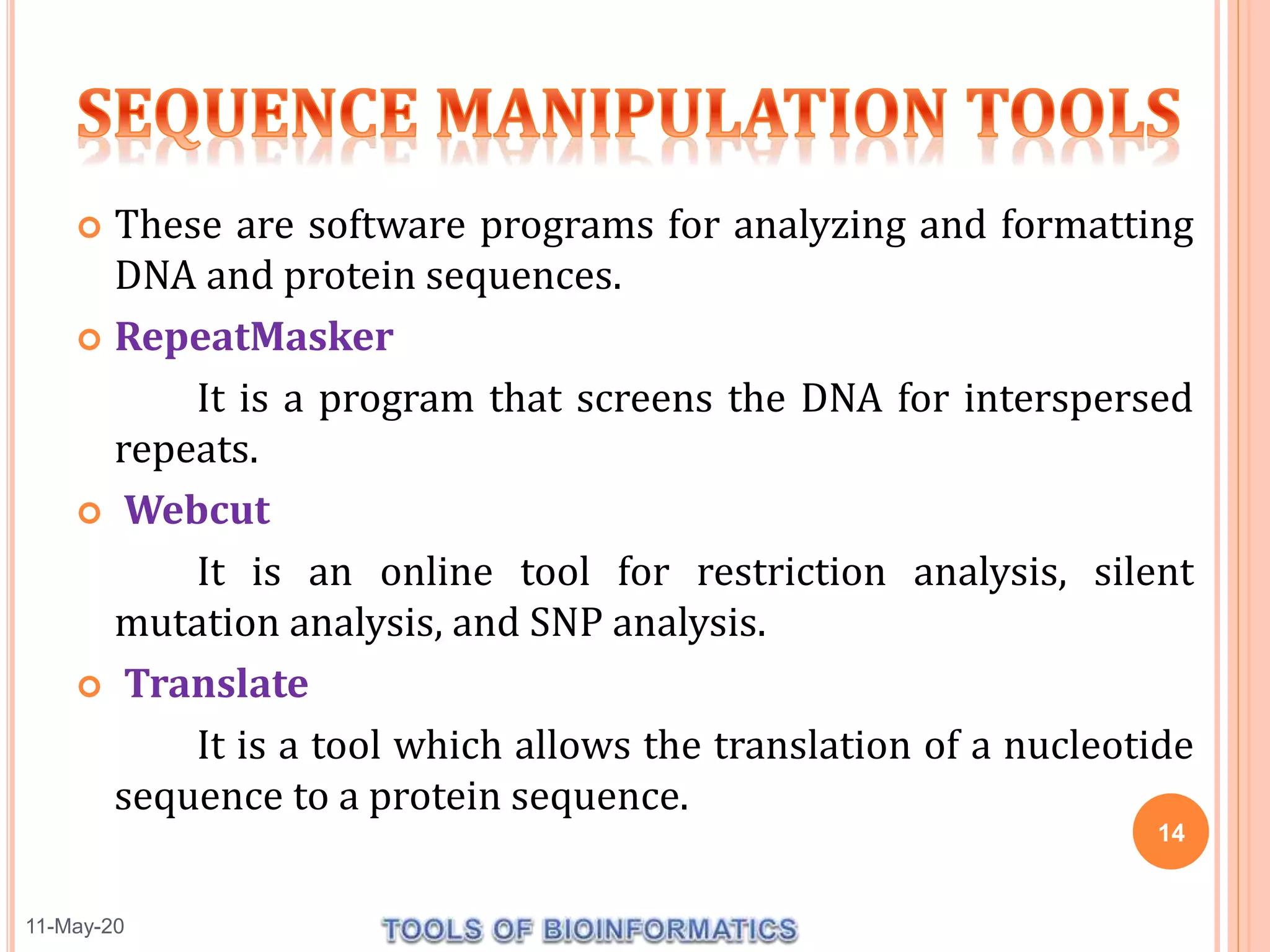 Tools of bioinforformatics by kk | PPTX