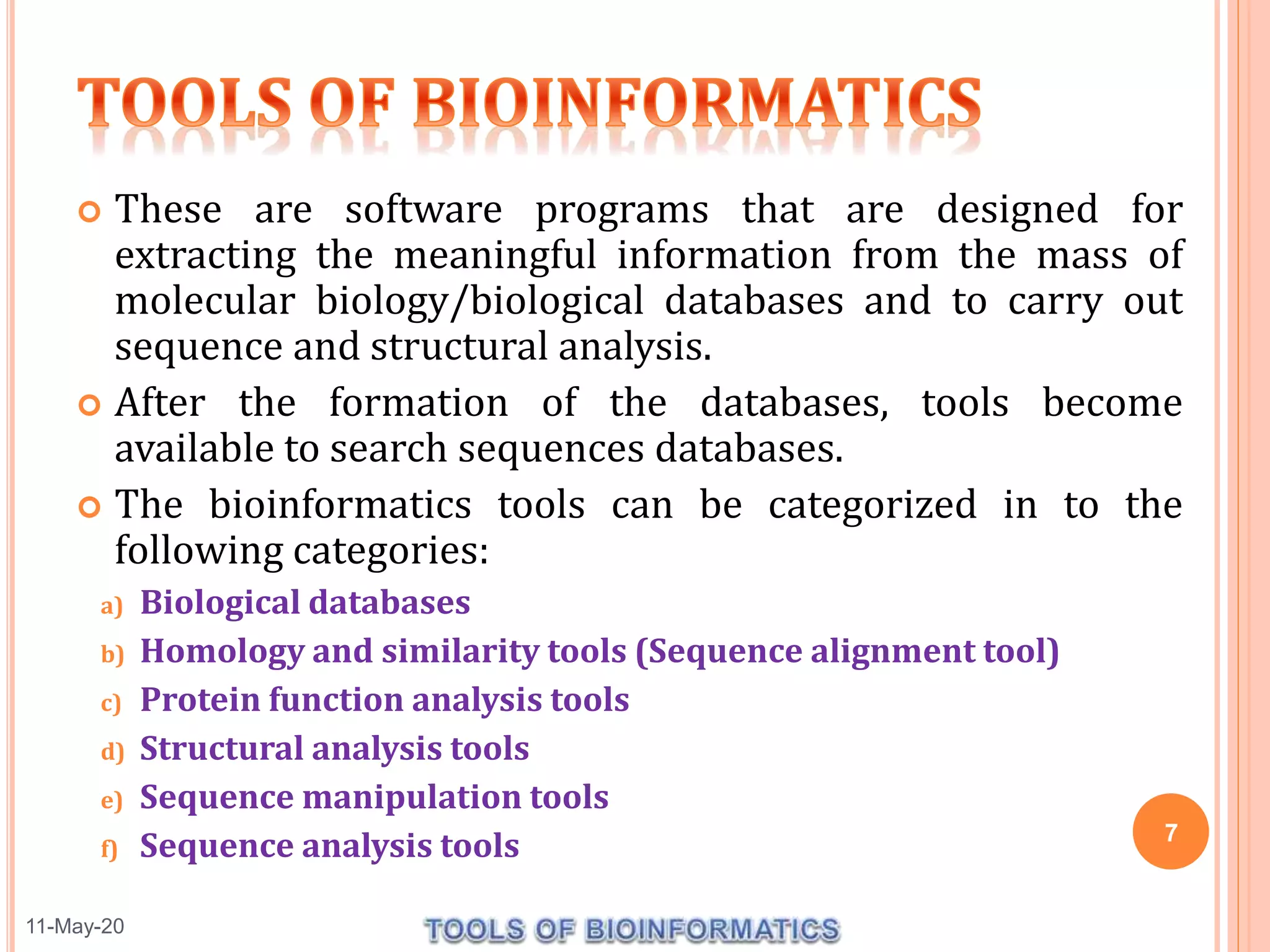 Tools of bioinforformatics by kk | PPTX