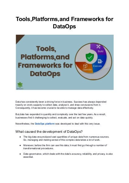Tools,Platforms,and Frameworks for DataOps | PDF