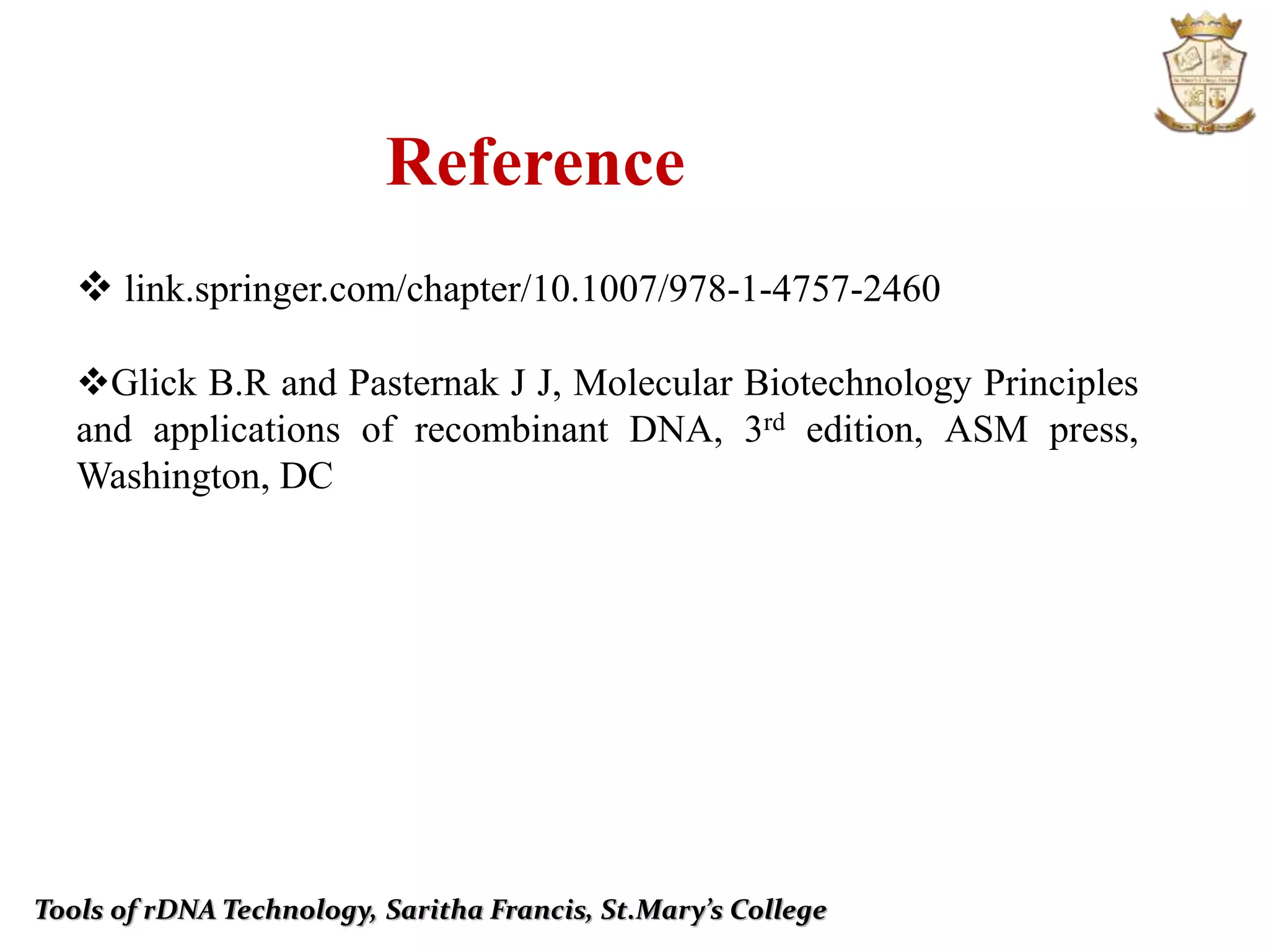 Biotechnology:Basic tools of Recombinant DNA Technology | PPTX