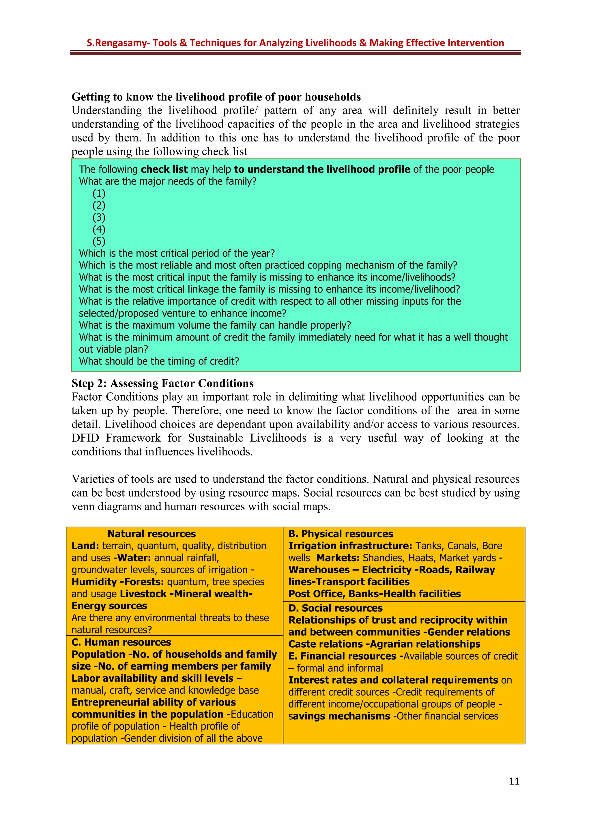 Tools and Techniques for Analyzing Livelihoods and making intervention | PDF