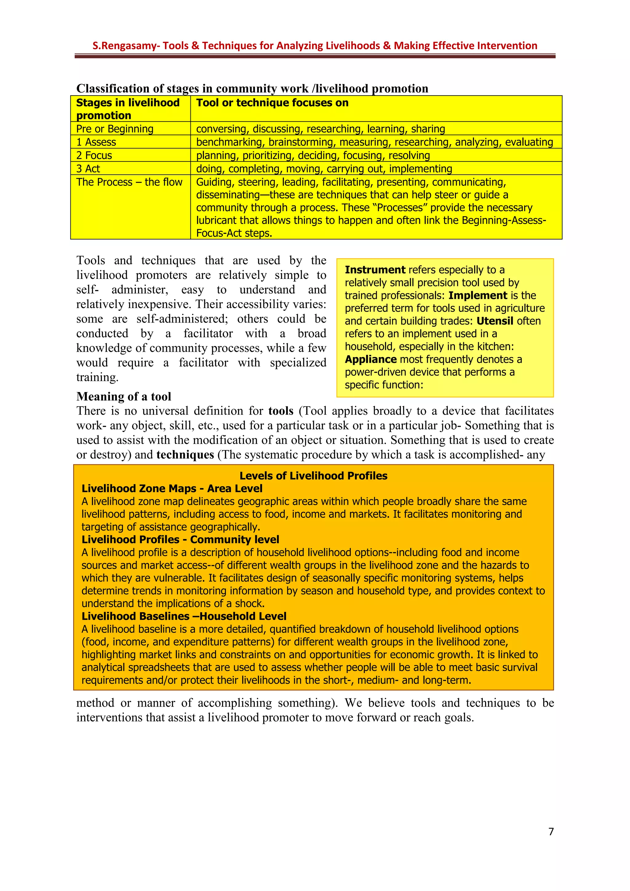 Tools and Techniques for Analyzing Livelihoods and making intervention ...