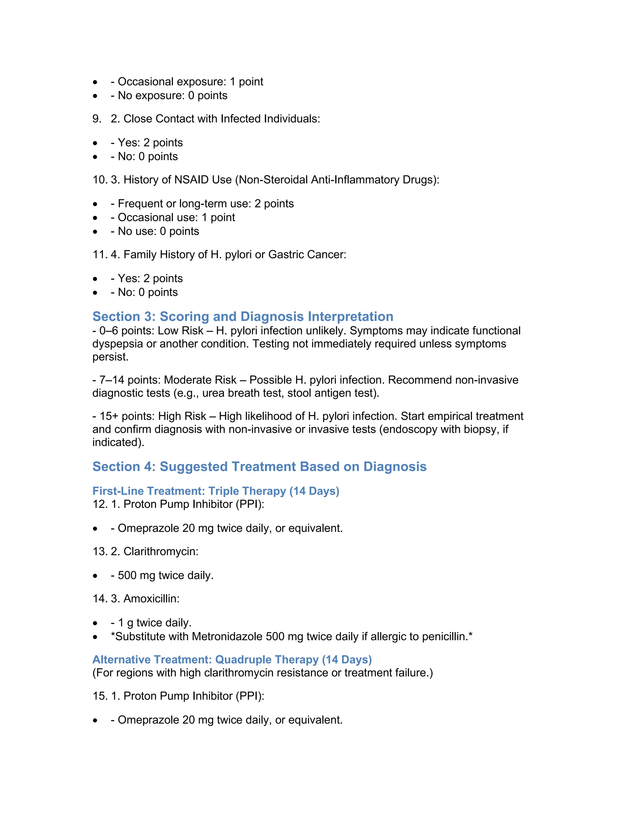 Tool to Diagnose Helicobacter pylori (H. pylori) Infection and Suggest ...