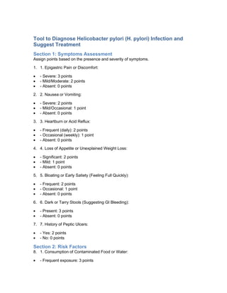 Tool to Diagnose Helicobacter pylori (H. pylori) Infection and Suggest ...