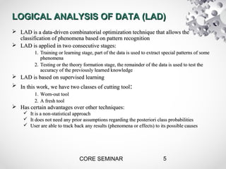 Tool wear monitoring and alarm system based on pattern recognition with logical analysis of data ...