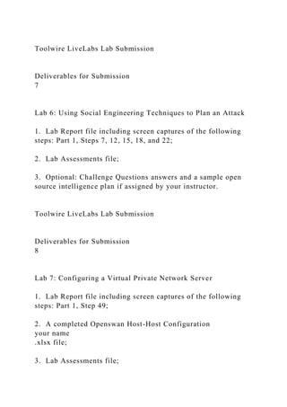 Toolwire LiveLabs Lab Submission Deliverables for Submission .docx | Computing | Technology ...
