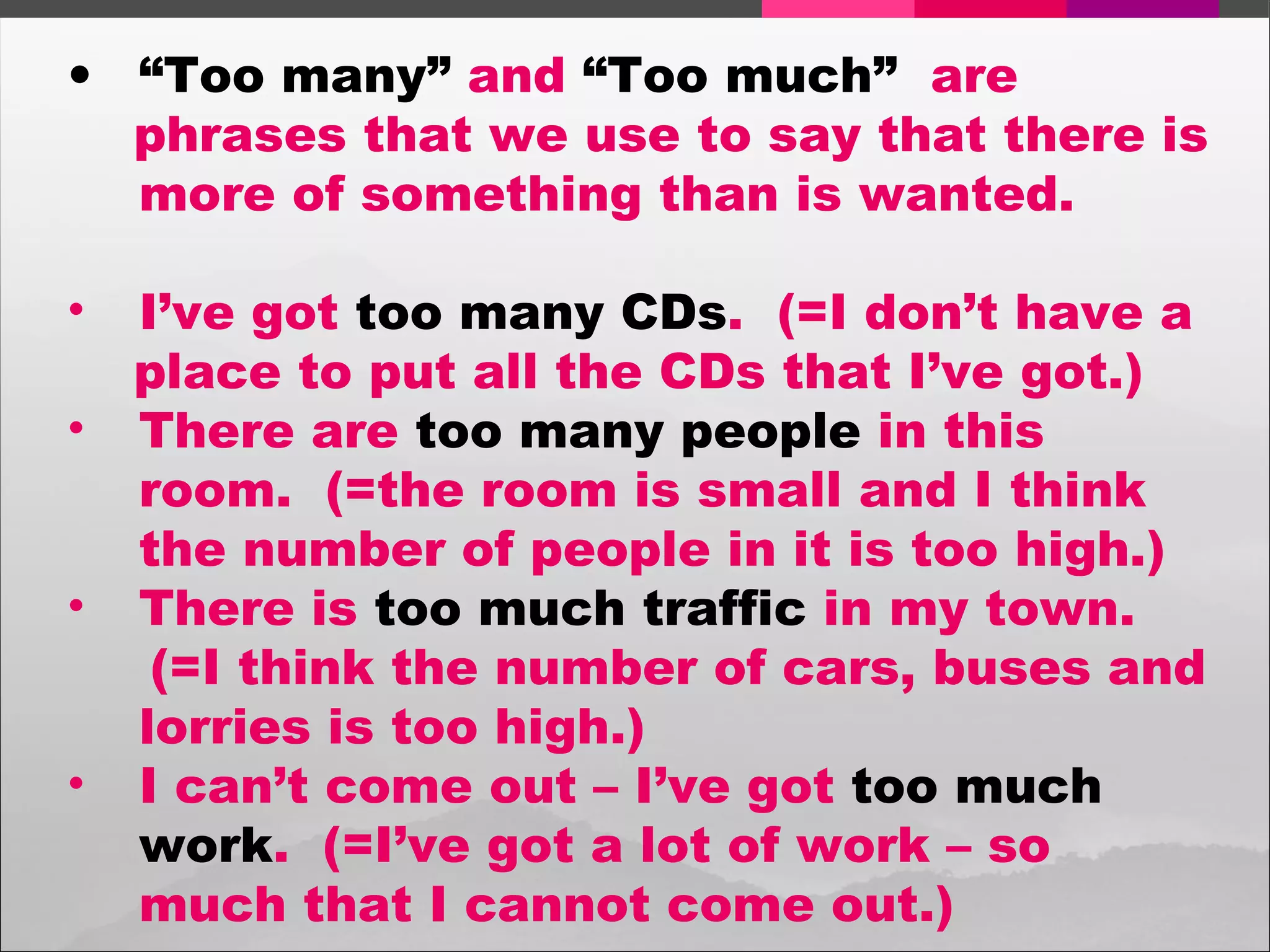 Too much. too many, not enough iiº ppt | PPT