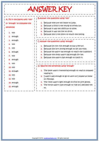 Too or enough esl grammar exercises worksheet (1) | PDF